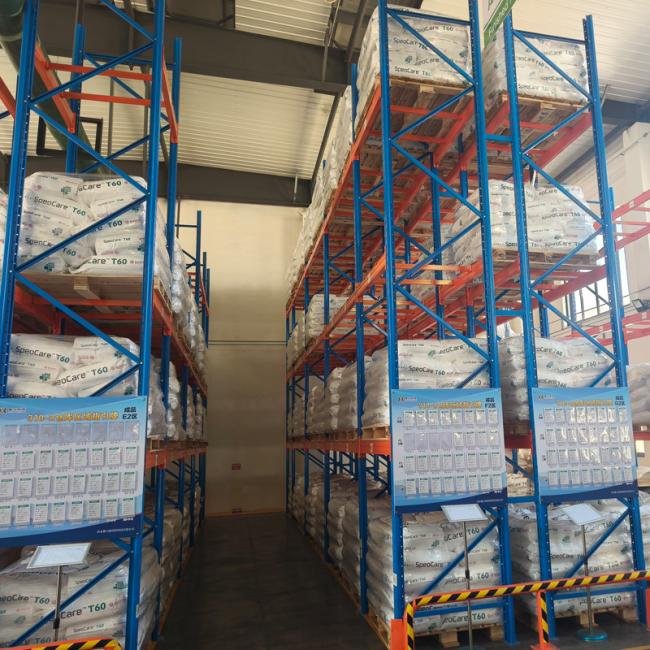 Industrial warehouse pallet rack in use