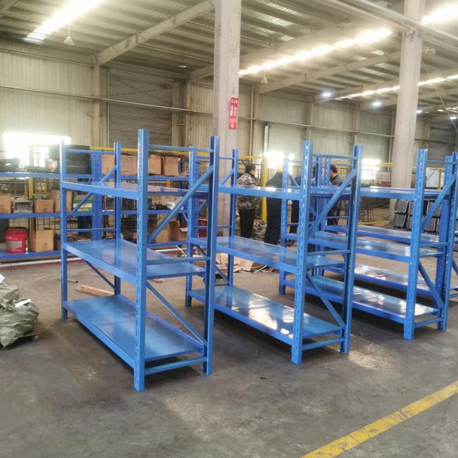 Close-up of shelving rack connection points