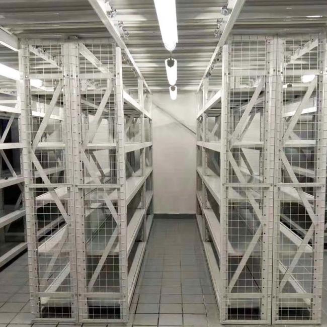 Close-up of powder coated storage rack