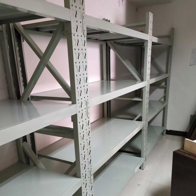 Warehouse racking system in use for inventory storage