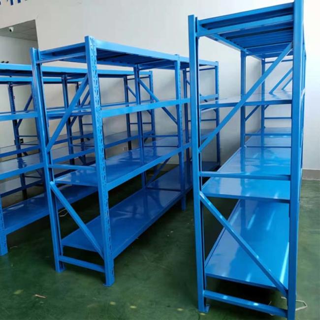 Shelving rack in warehouse setting showing storage capacity