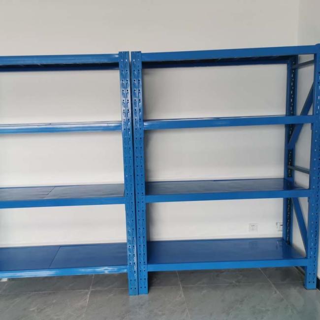 Industrial metal shelving unit in black with multiple adjustable shelves