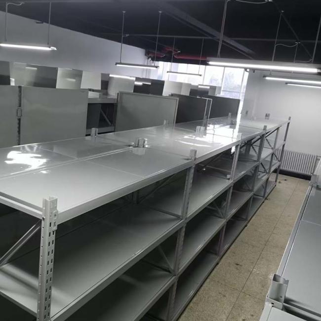 Adjustable warehouse shelving with powder coated finish