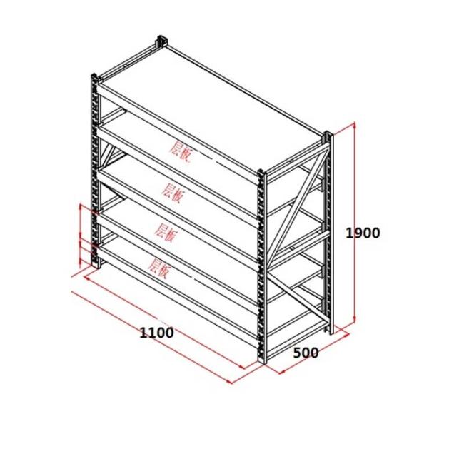 Close-up of adjustable metal shelving connection