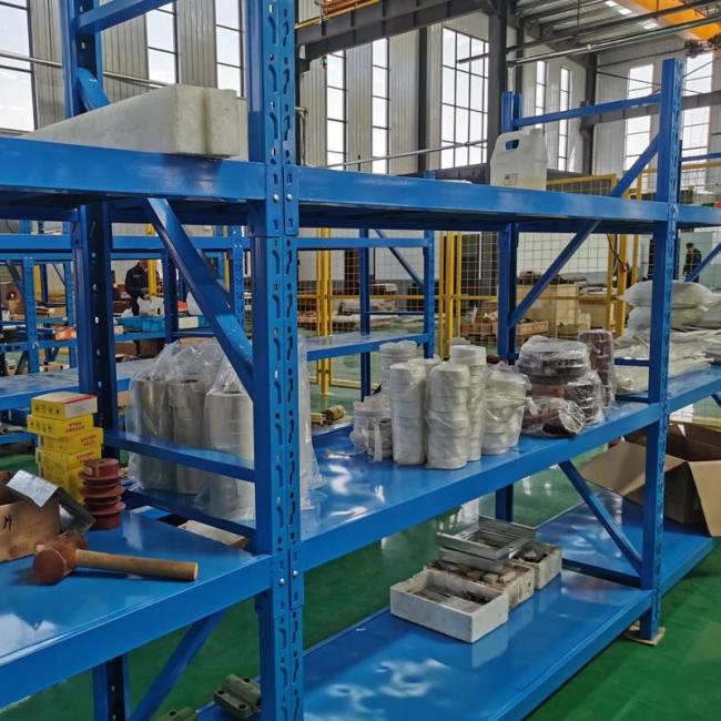 Industrial warehouse racking system with multiple shelves