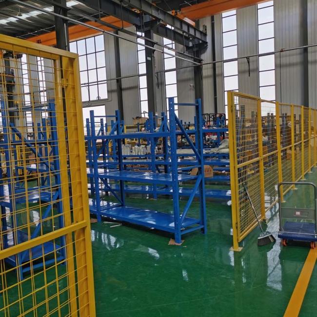 Rack loaded with boxes in warehouse