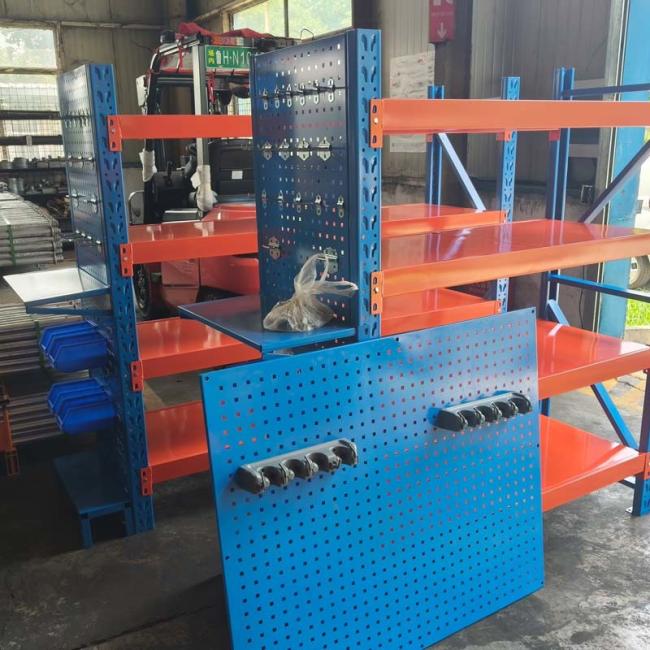 Shelving rack in use with storage boxes demonstrating capacity