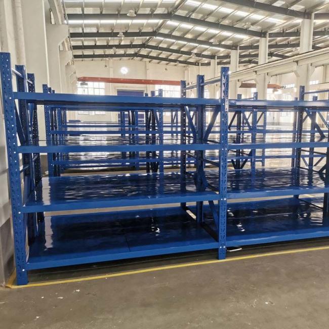 Shelving rack in warehouse environment demonstrating practical application