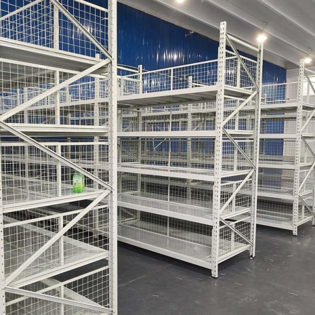 Powder coated warehouse shelving rack with multiple shelves