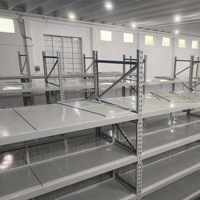 Warehouse rack with multiple shelves loaded with boxes