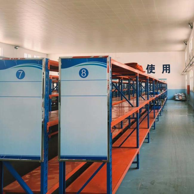 Industrial shelving unit in blue color