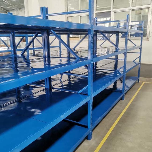 Heavy-duty metal shelving unit with multiple layers