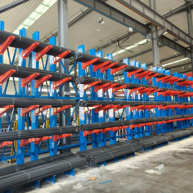 Heavy duty cantilever racking system in warehouse