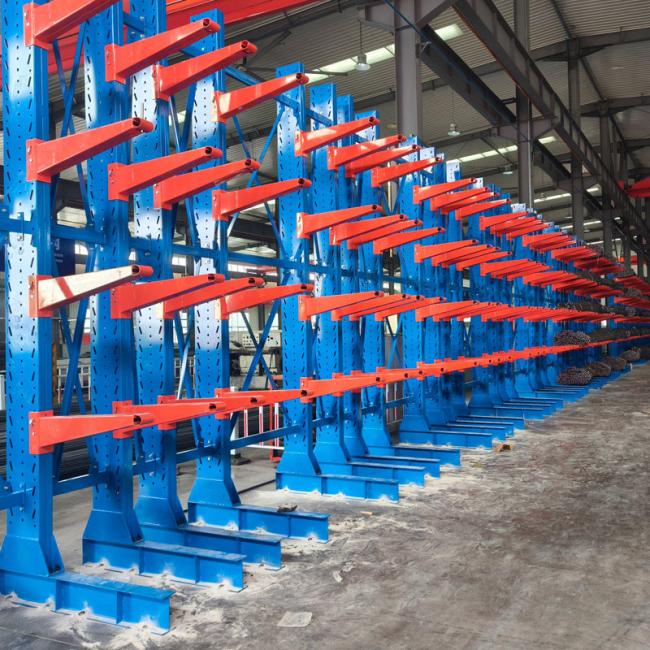 Heavy-duty cantilever rack loaded with industrial materials