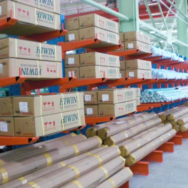 Heavy duty cantilever rack in warehouse setting