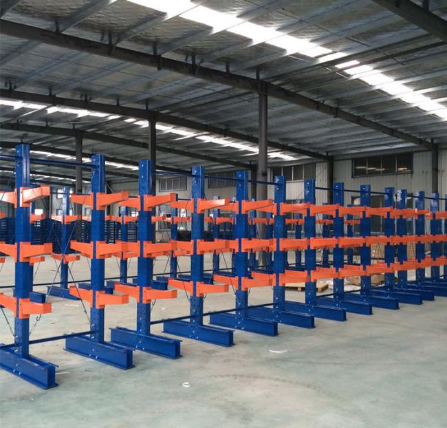 Industrial cantilever rack loaded with materials