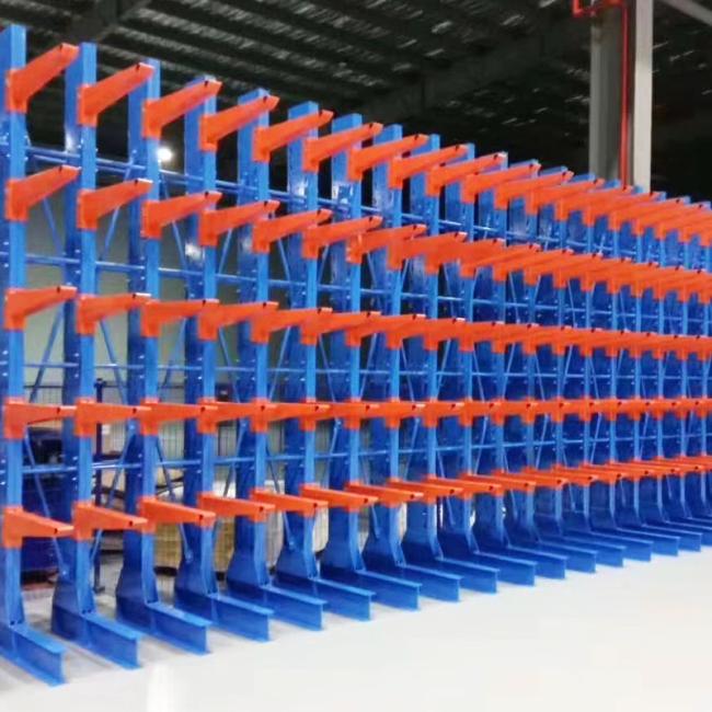 Close-up view of cantilever rack structural details