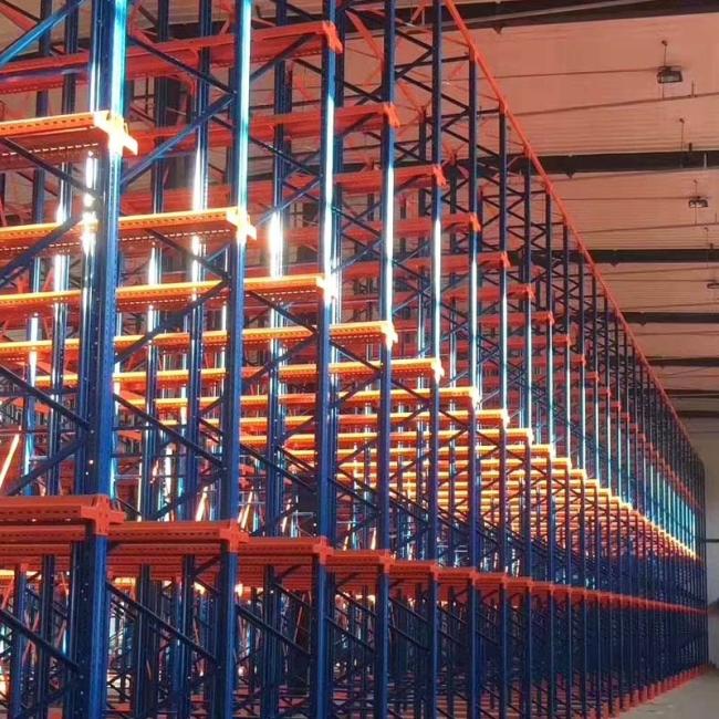 Close-up of steel construction in drive-in rack system