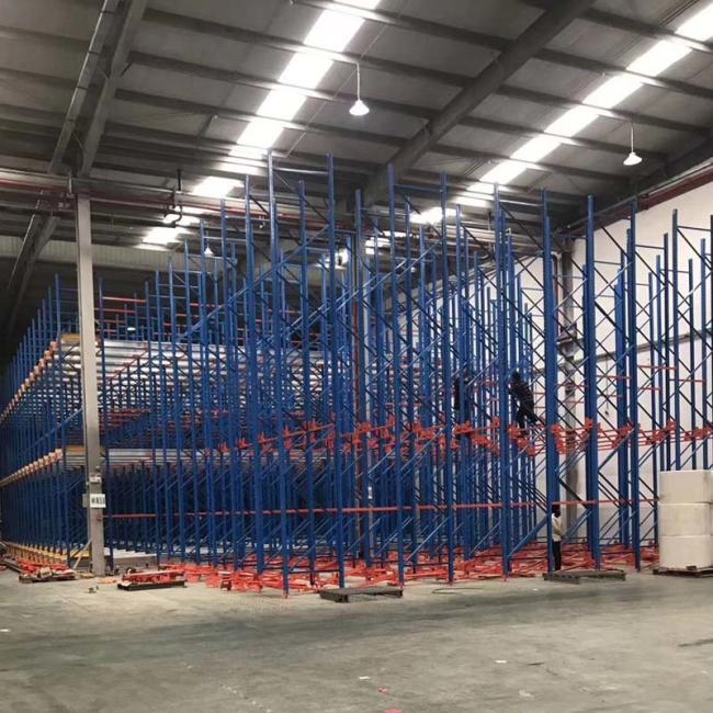 Drive-in rack system installed in manufacturing facility