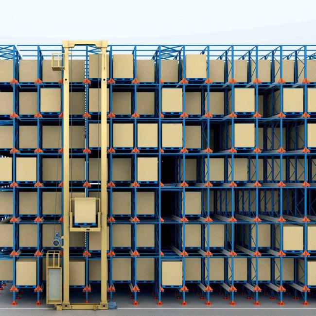 Shuttle car loading pallets in racking system