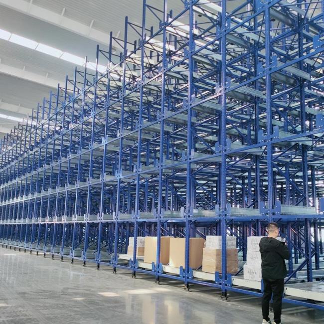 Customized shuttle racking system installed in warehouse setting