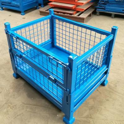 China Collapsible Folding Stackable Metal Pallet Box Q235 Steel Warehouse Storage Cage for sale