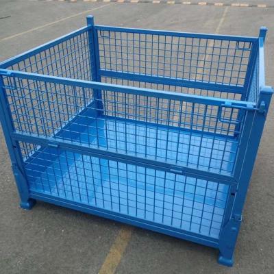 China Multiple Colors Stackable Metal Pallet Box Galvanized Steel Wire Mesh Container for sale