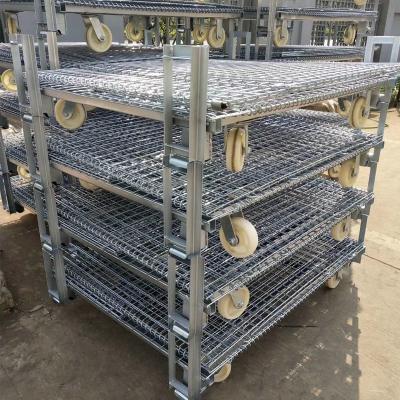 China Stackable Galvanized Storage Foldable Wire Mesh Container With Optional Wheels for sale