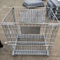 China Stackable Galvanized Storage Foldable Wire Mesh Container With Optional Wheels for sale