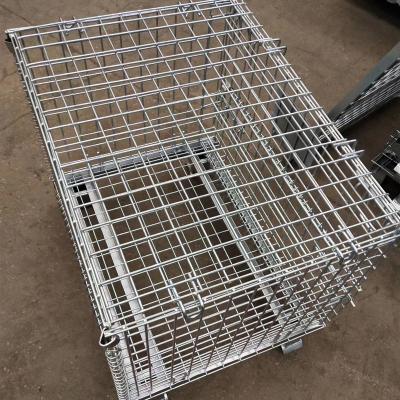 China Stackable Galvanized Storage Foldable Wire Mesh Container With Optional Wheels for sale
