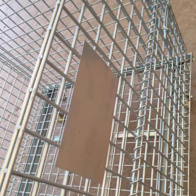 Close-up view of galvanized storage cage structure
