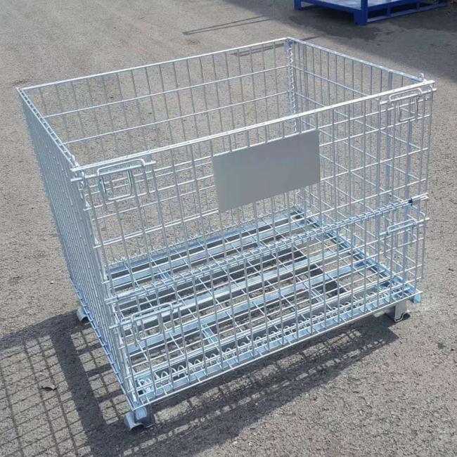 Foldable storage cage in warehouse setting