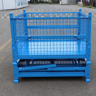 China Customized Grid Material Box  For Industry Parts  Stacking Folding Collapsible Storage Mesh Bin for sale
