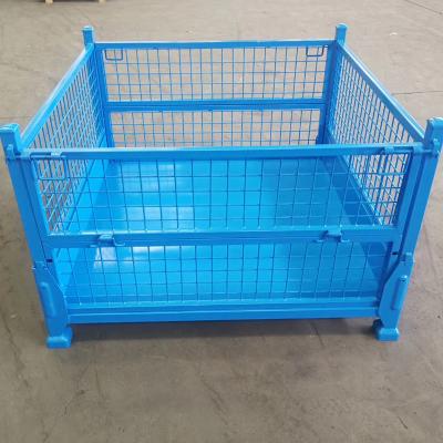 China Custom Design Fold Metal Wire Mesh Storage Cage Container Steel Pallet Box For Sale for sale