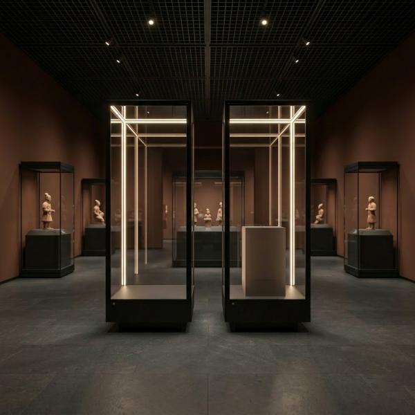 Quality Glass Panel Metal Frame Freestanding Display Cabinet Museum Display Cabinet With LED Lamp for sale
