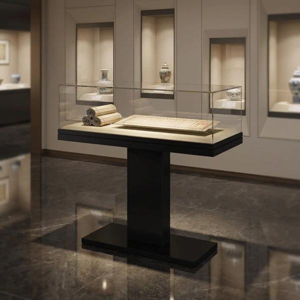 Quality T Type Museum Glass Display Cabinet Custom Table Top Display Case for sale