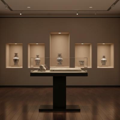 China Professional Museum Glass Display Cabinets T Type Sturdy For Antiques Artwork for sale