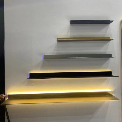 China Living Room Floating Shelves Wall Mounted Aluminum L Shape Led Shelf Display Storage Rack for sale