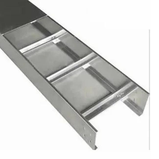 Close-up view of ladder cable tray rungs and mounting system