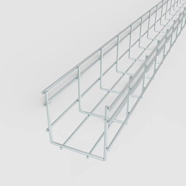 Close-up view of network cable tray installation with support brackets