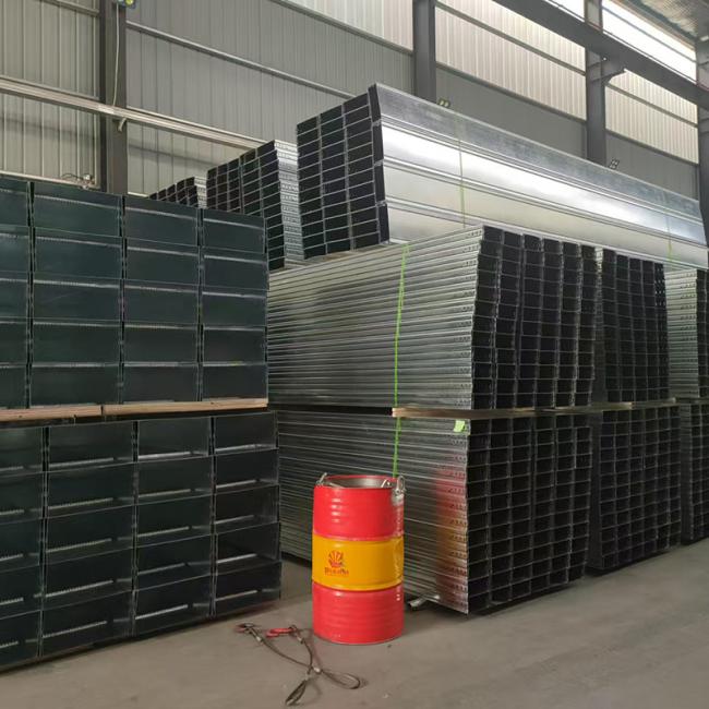 Close-up of galvanized cable tray surface
