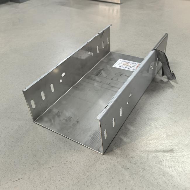 Close-up of stainless steel cable tray structure