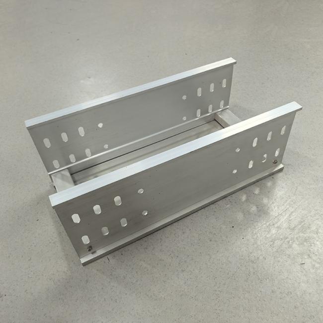 Close-up view of aluminum cable tray showing durable construction