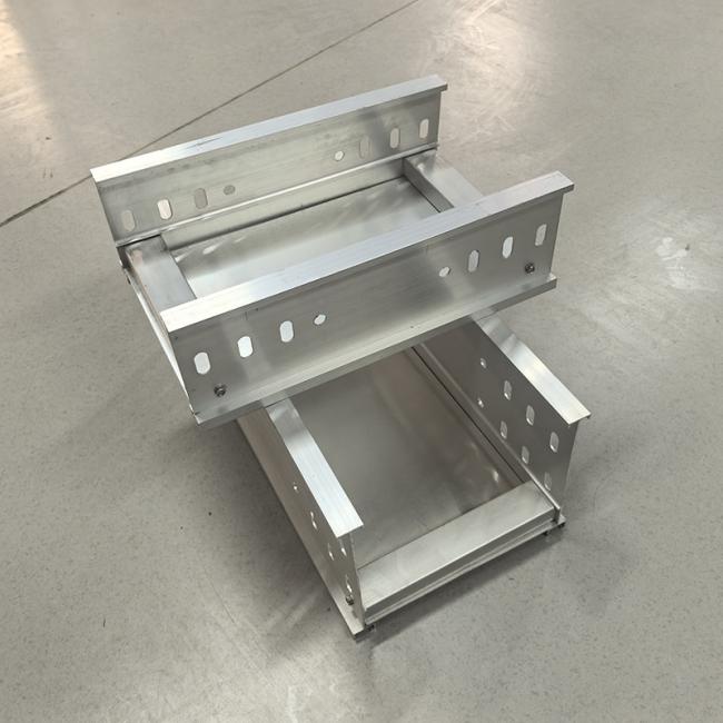 Aluminum cable tray showing slotted design