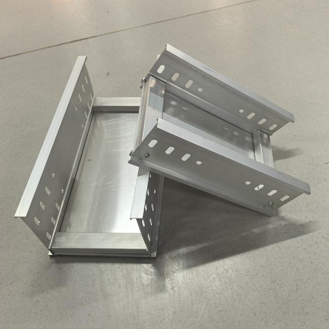 Aluminum cable tray with cables installed
