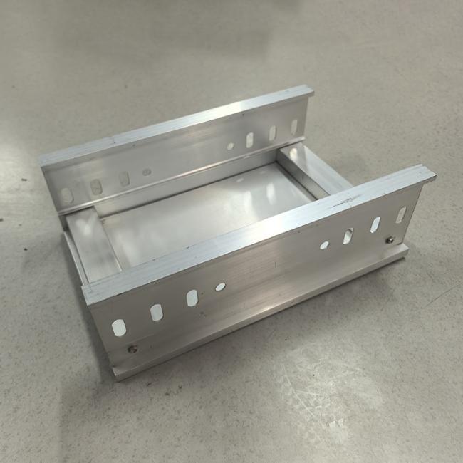 Close-up view of aluminum cable tray construction