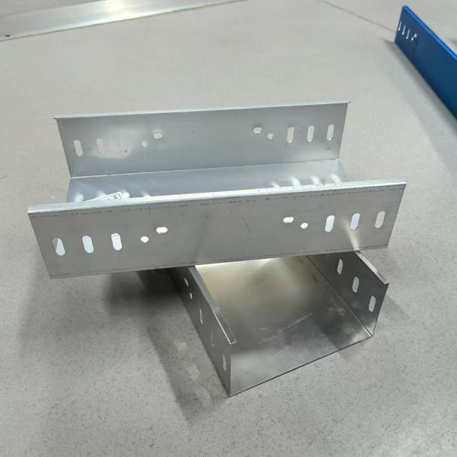 Detailed view of cable tray connection points