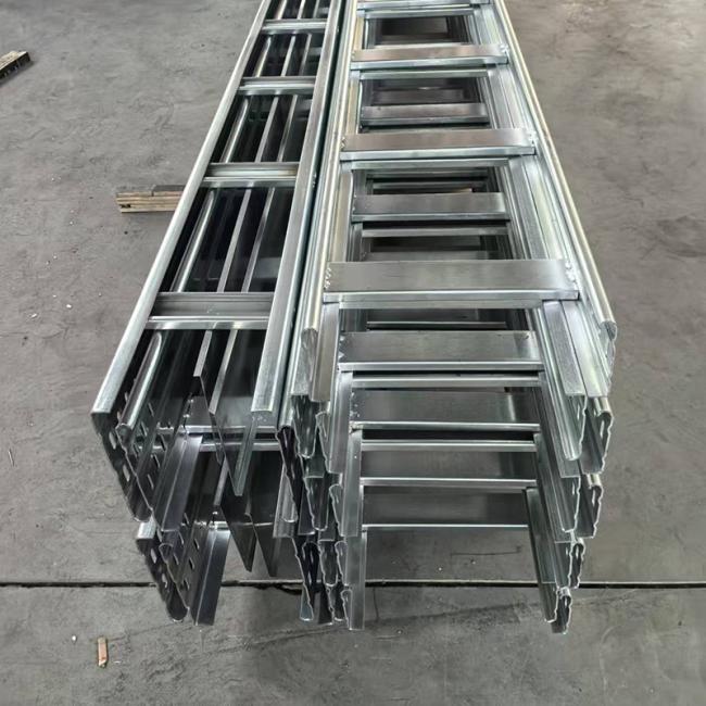 Close-up view of ladder cable tray rungs and construction