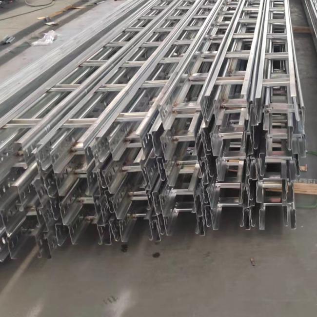 Ladder type cable tray installation in industrial setting