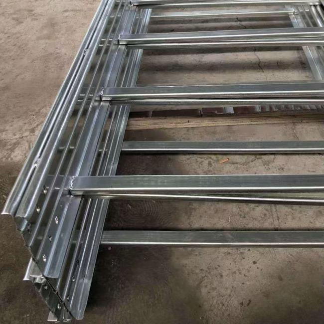 Ladder cable tray side view showing galvanized finish